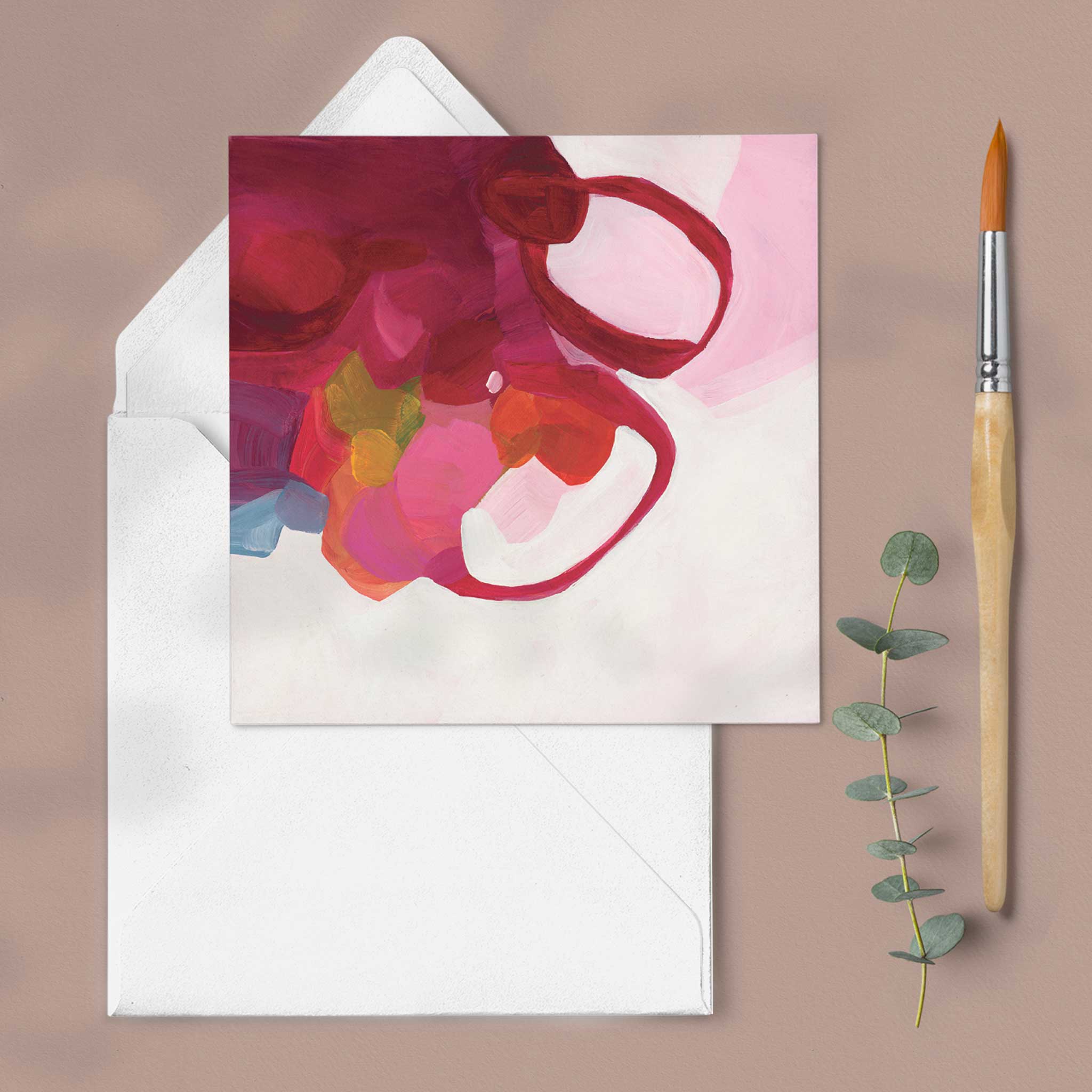 Red abstract painting art card | Susannah Bleasby