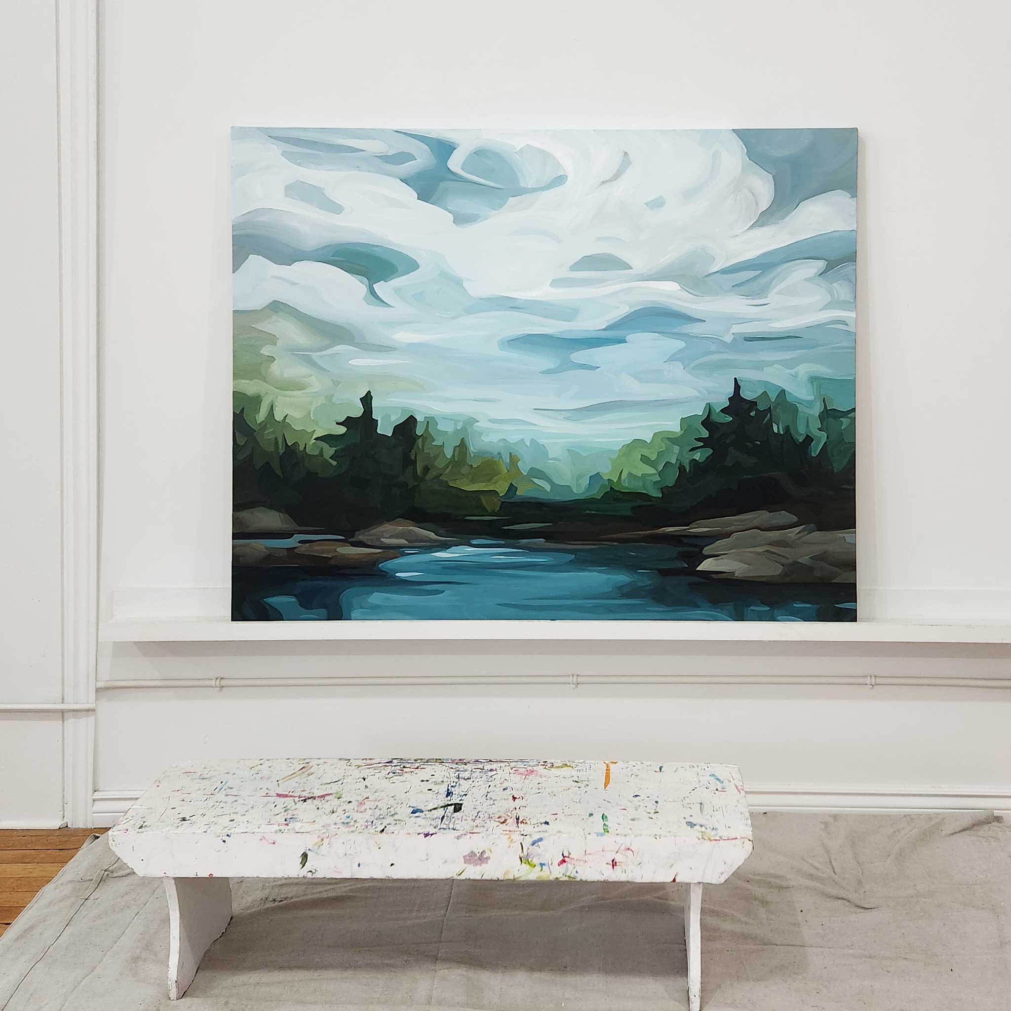 Lakeside forest painting | Susannah Bleasby